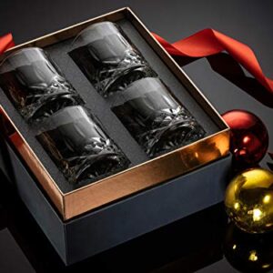 Mixology & Craft - Whiskey Glasses Gift Set of 4 Rocks Glasses - 10oz Crystal Old Fashioned Whiskey Glasses with a Gift Box | Perfect for Scotch, Bourbon, Cognac and Cocktails - Whiskey Gifts for Men