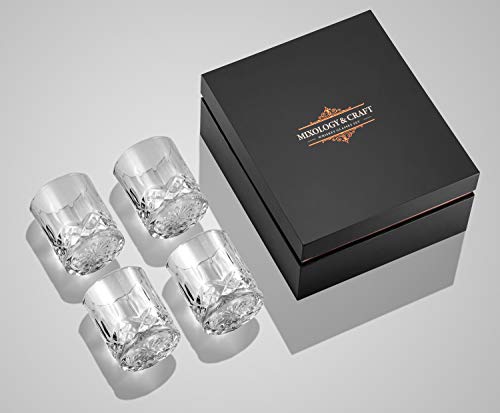 Mixology & Craft - Whiskey Glasses Gift Set of 4 Rocks Glasses - 10oz Crystal Old Fashioned Whiskey Glasses with a Gift Box | Perfect for Scotch, Bourbon, Cognac and Cocktails - Whiskey Gifts for Men