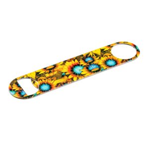 sunflower pattern powder coated steel bottle opener