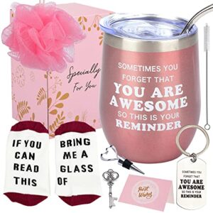 sqeffort valentine's day gifts for women, tumbler christmas birthday gift for wife sister girlfriend friend lover, socks, bottle opener stopper, loofah sponge, greeting card (rose gold)