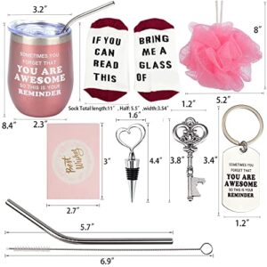 Sqeffort Valentine's Day Gifts for Women, Tumbler Christmas Birthday Gift for Wife Sister Girlfriend Friend Lover, Socks, Bottle Opener Stopper, Loofah Sponge, Greeting Card (Rose Gold)