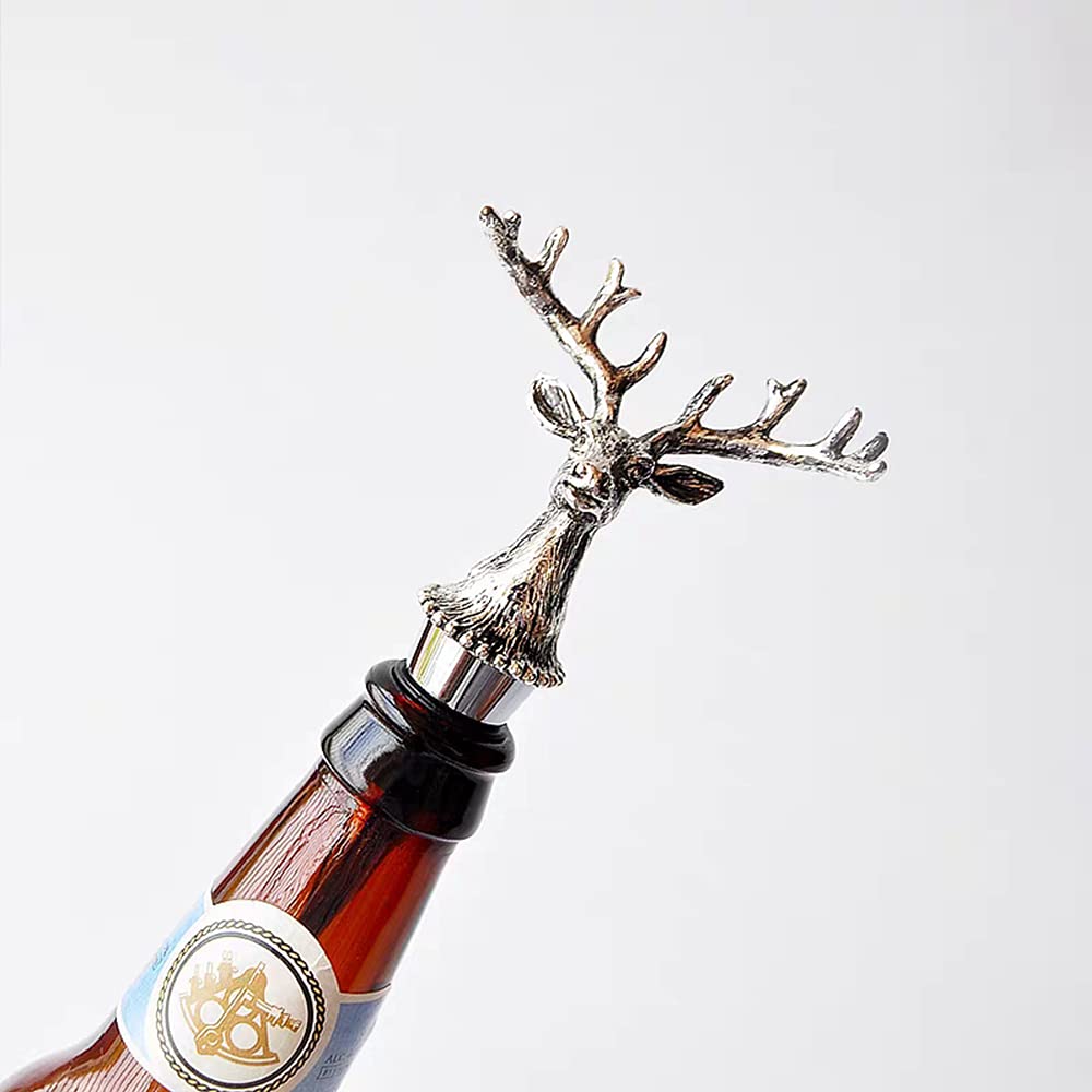 Wine Bottle Stopper Airtight Seal-Decorative Deer Stainless Steel Antlers Animal Elk Black Bottle Topper for Wine &Beverage Plug