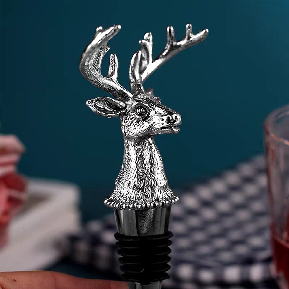 Wine Bottle Stopper Airtight Seal-Decorative Deer Stainless Steel Antlers Animal Elk Black Bottle Topper for Wine &Beverage Plug