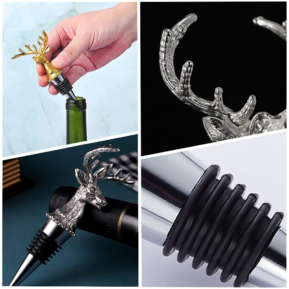 Wine Bottle Stopper Airtight Seal-Decorative Deer Stainless Steel Antlers Animal Elk Black Bottle Topper for Wine &Beverage Plug