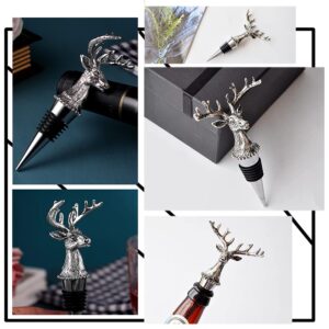 Wine Bottle Stopper Airtight Seal-Decorative Deer Stainless Steel Antlers Animal Elk Black Bottle Topper for Wine &Beverage Plug