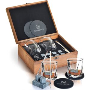 EMCOLLECTION Whiskey Glasses | Whisky Stone Gift Set | Bourbon Glasses | Old Fashioned Glasses Set of 2 | Wiskey Chilling Stone | Coasters, Forceps | Cooling Whiskey Stones