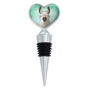 hip llama with glasses heart love wine bottle stopper