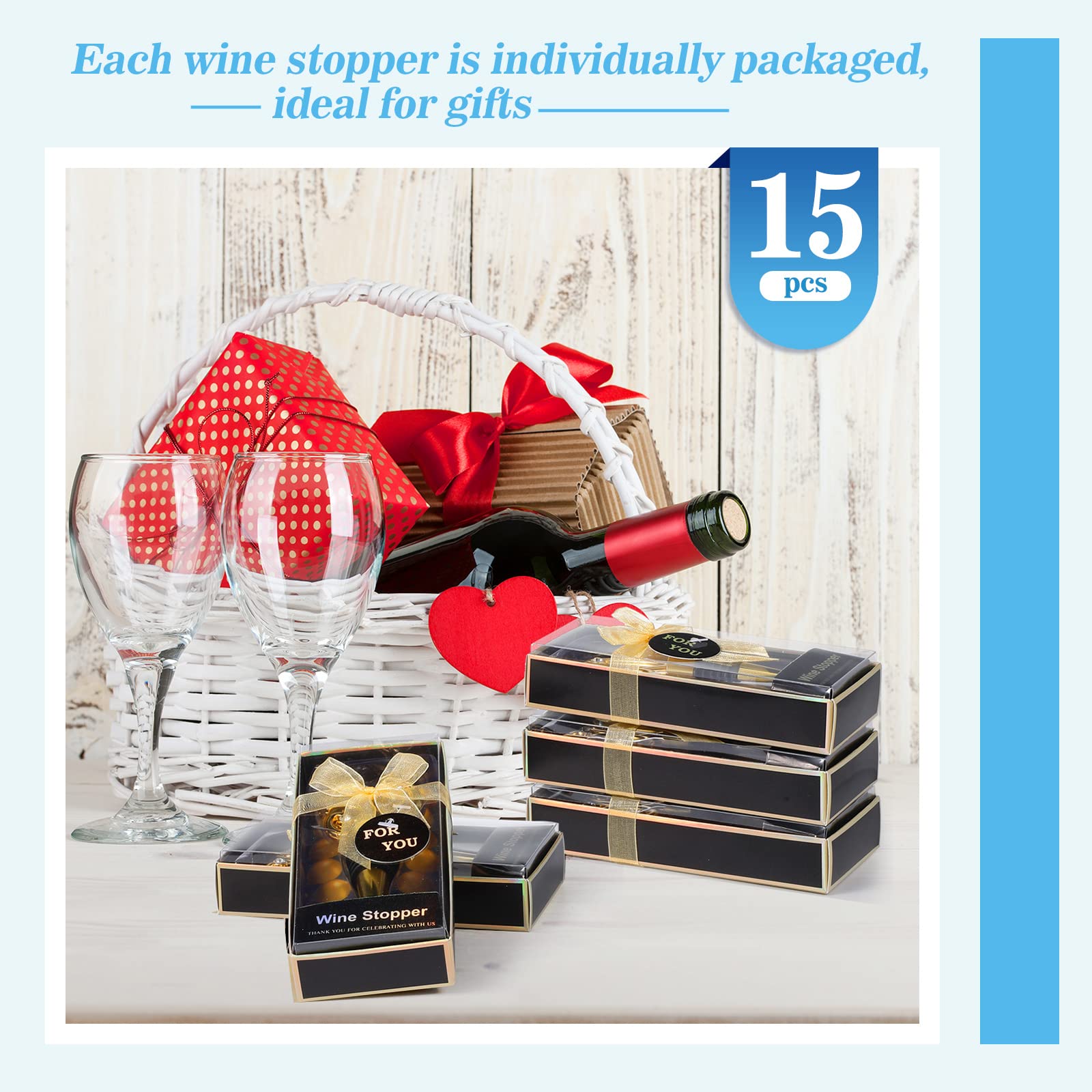 15 Pieces 50th Wine Stopper for 50th Birthday Party Favors Wedding Anniversary Souvenirs Gift Decorations for Guests