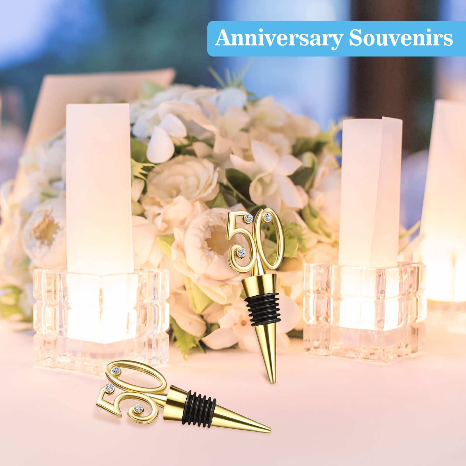 15 Pieces 50th Wine Stopper for 50th Birthday Party Favors Wedding Anniversary Souvenirs Gift Decorations for Guests