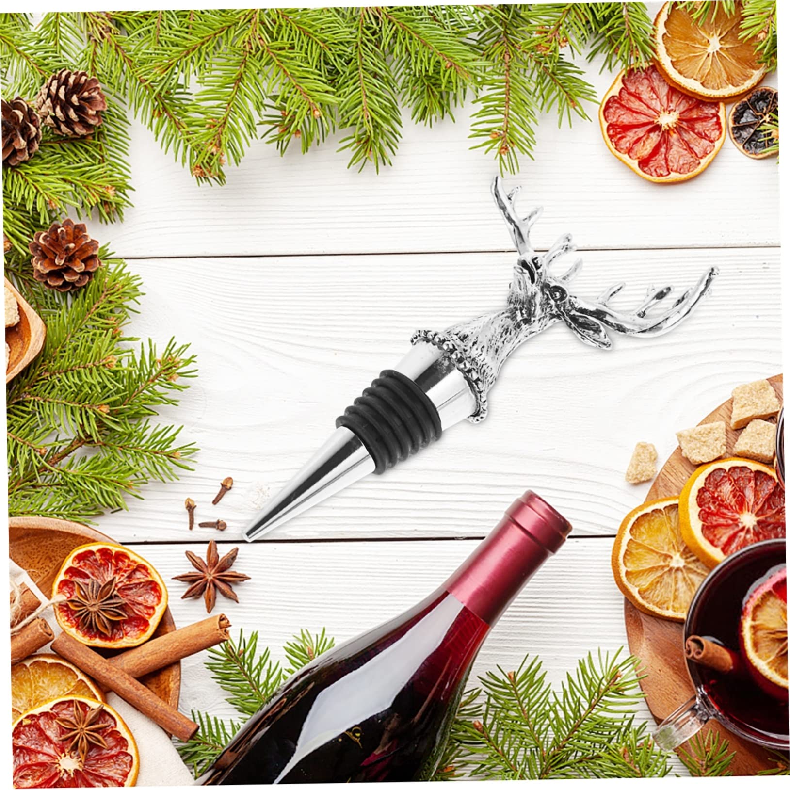 Gogogmee 1 Pc Deer Head Wine Bottle Stopper Wine Saver Pump Antler Shape Bottle Cap Holiday Wine Christmas Wine Stoppers Wine Bottle Pump Stopper Stocking Stuffers Metal Alloy Animal