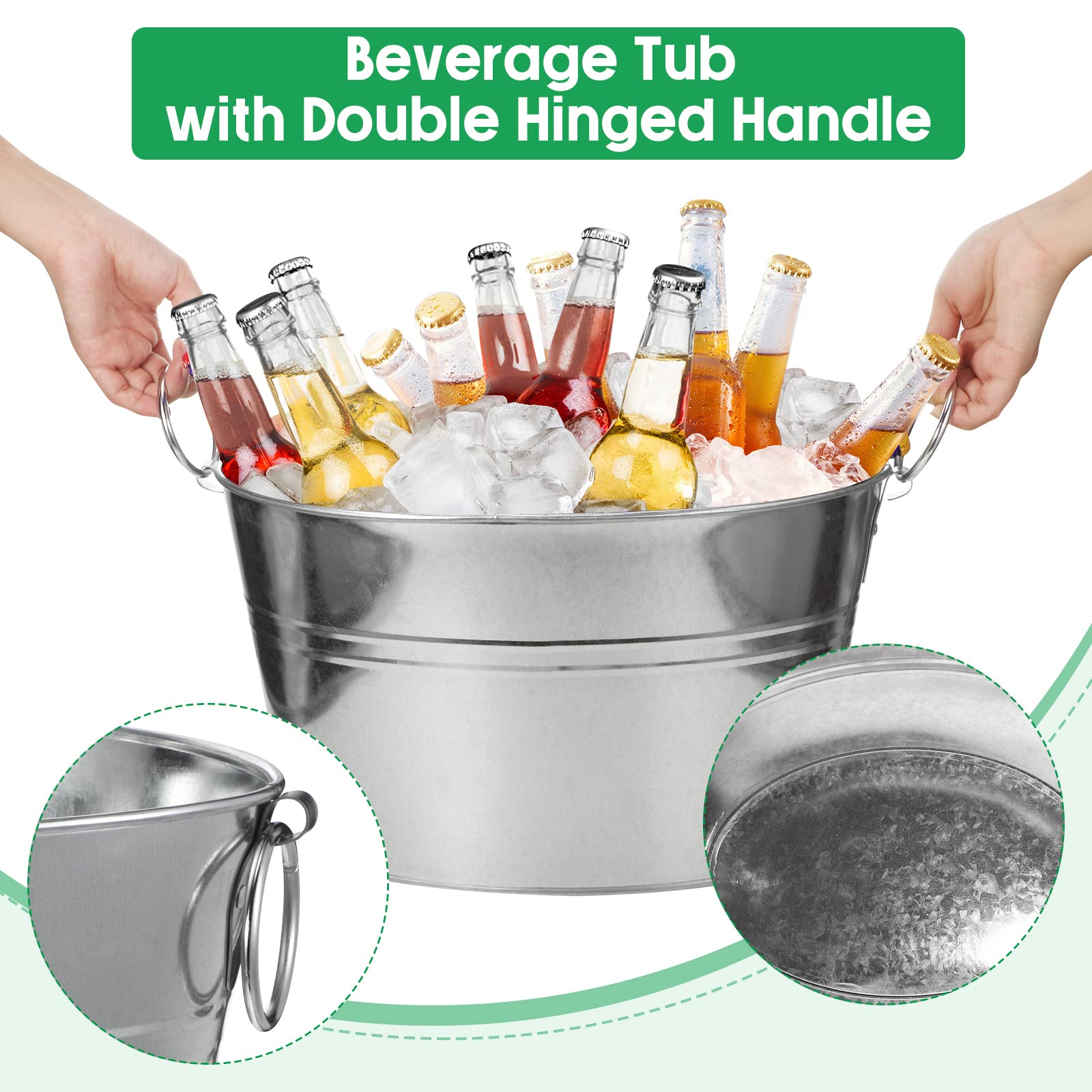 Zopeal 4 Pack 4 Gallon Galvanized Oval Beverage Tub, Ice and Drink Bucket for Parties, Extra Large Metal Drink Tub with Double Hinged Handle Party Drink Chiller for Christmas Parties Buffet BBQ