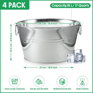 Zopeal 4 Pack 4 Gallon Galvanized Oval Beverage Tub, Ice and Drink Bucket for Parties, Extra Large Metal Drink Tub with Double Hinged Handle Party Drink Chiller for Christmas Parties Buffet BBQ