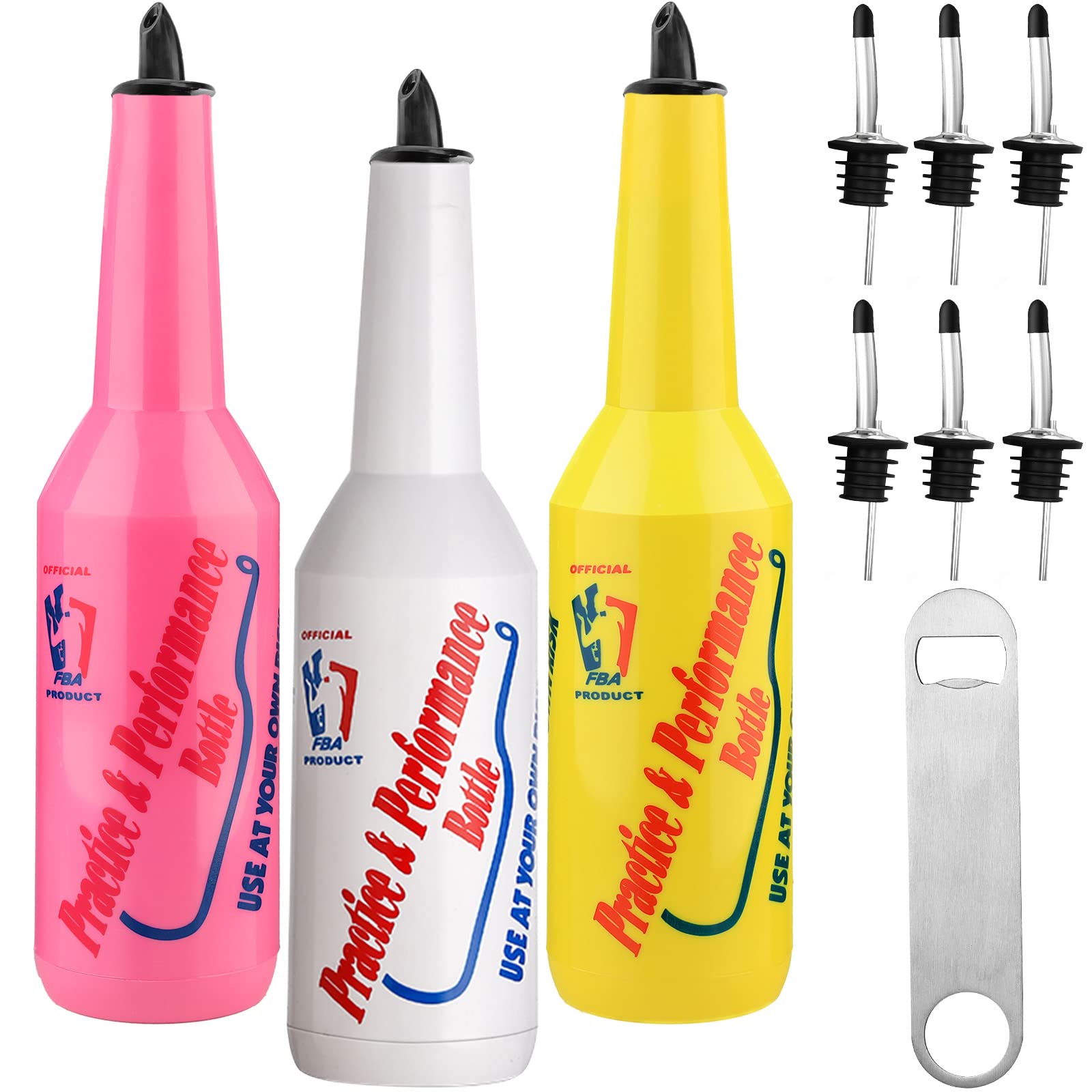 Flair Bottle Mix Color Set of 3 - Cocktail Shaker,Training Bottle,Flair Bartender Practice and Performance Bottle 25oz/750ml(White,Pink,Yellow)