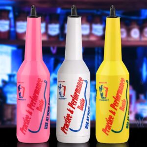 Flair Bottle Mix Color Set of 3 - Cocktail Shaker,Training Bottle,Flair Bartender Practice and Performance Bottle 25oz/750ml(White,Pink,Yellow)