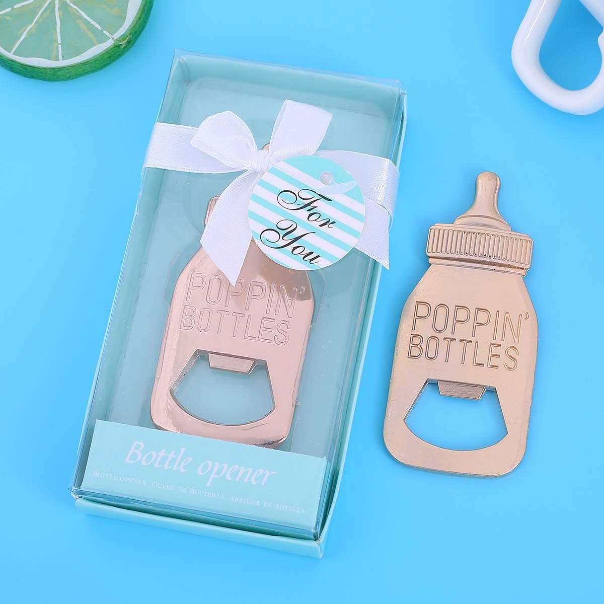 Pack of 36 Baby Shower Favors for Guest Supplies Poppin Bottle Bottle Opener Baby Shower Favor for Boy Baby Shower Souvenirs Decorations by WeddParty (Blue, 36)