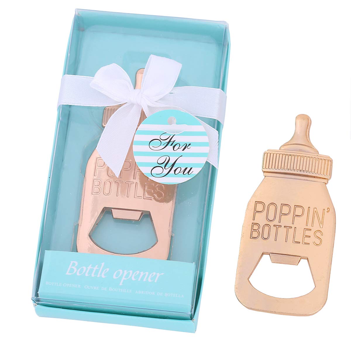 Pack of 36 Baby Shower Favors for Guest Supplies Poppin Bottle Bottle Opener Baby Shower Favor for Boy Baby Shower Souvenirs Decorations by WeddParty (Blue, 36)