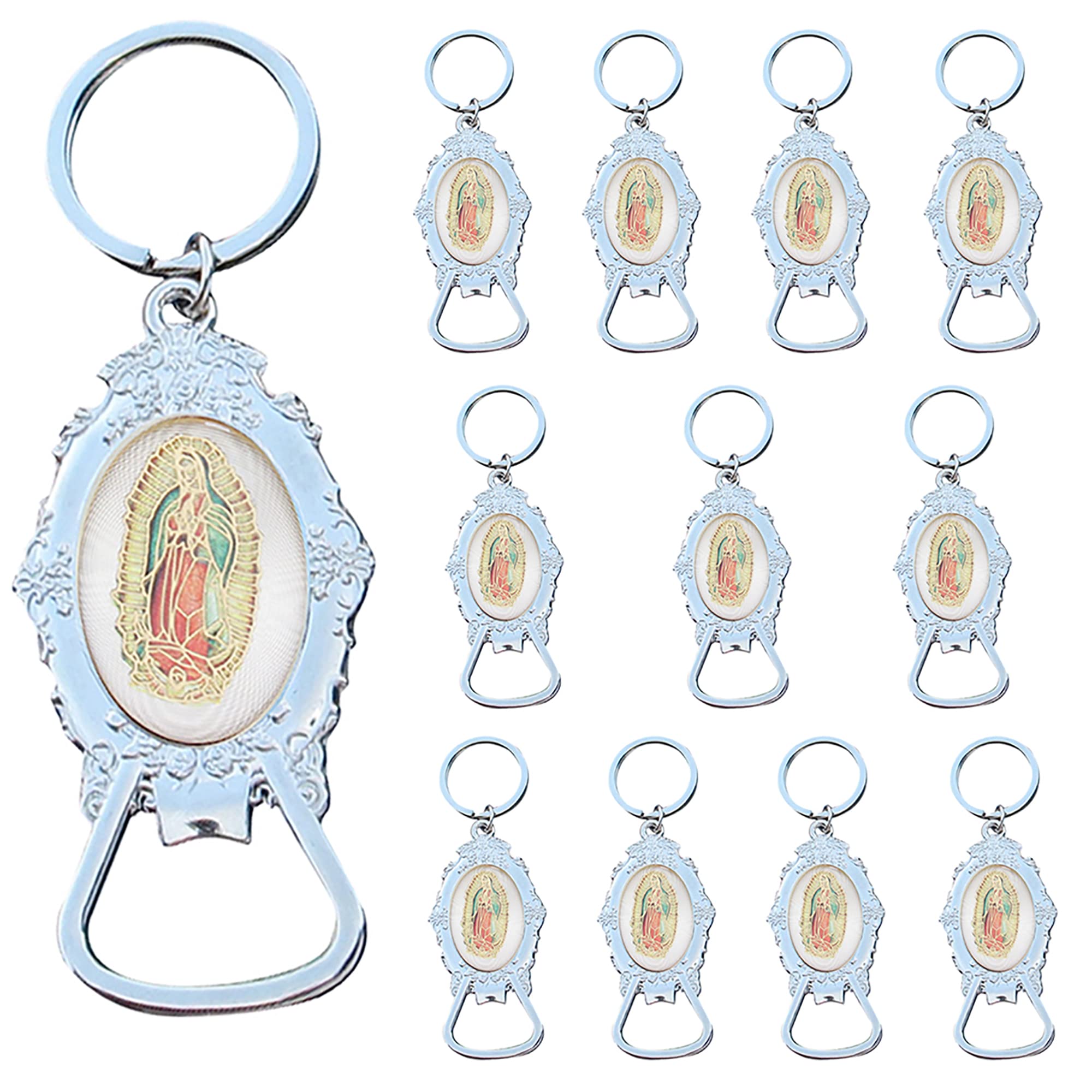 12 Pcs Our Lady of Guadalupe Bottle Opener Keychain Baptism Favor First Communion Gift Recuerdos de Bautizo