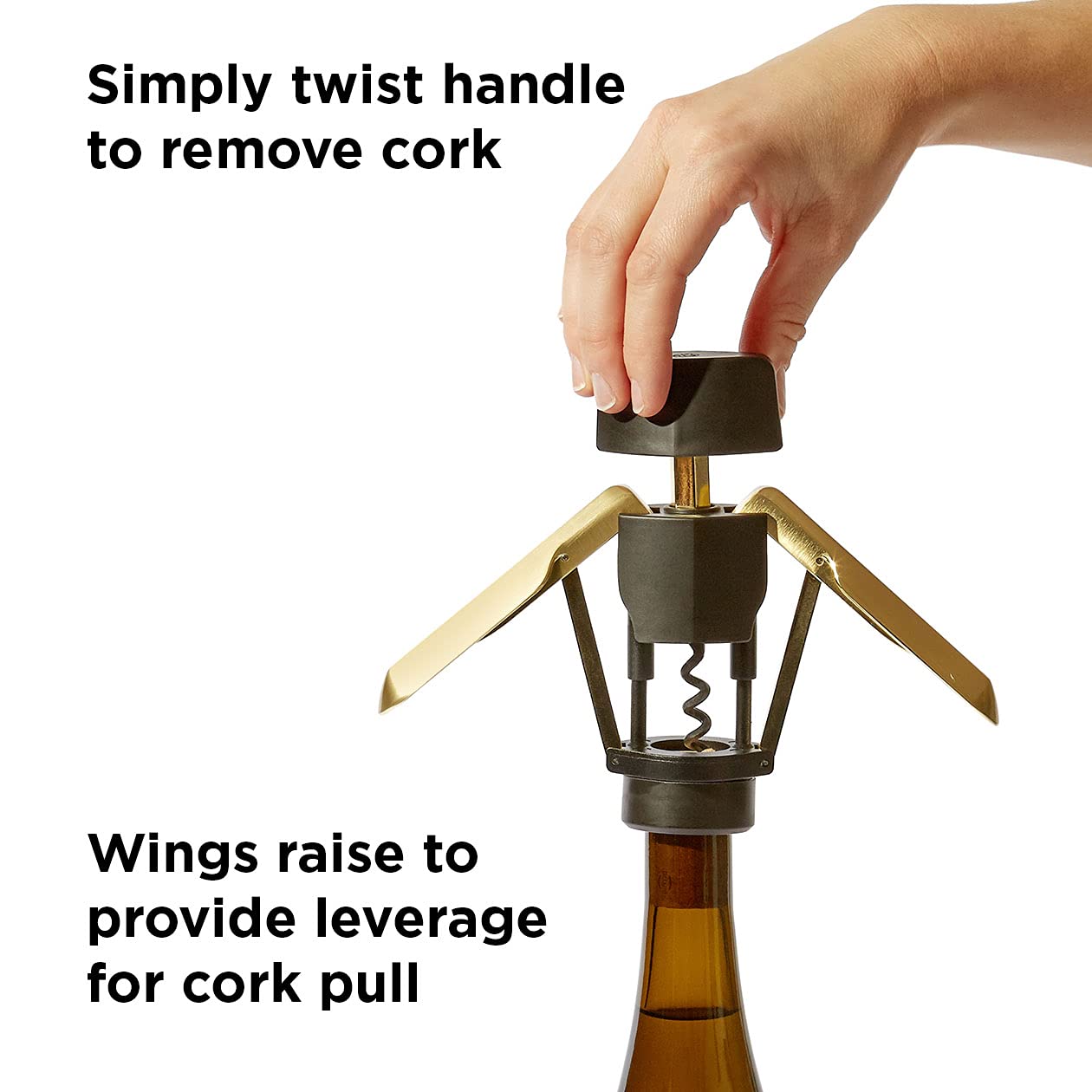 RBT Premium Wing Corkscrew Bottle Opener, Black, Fits Most Wine Bottles