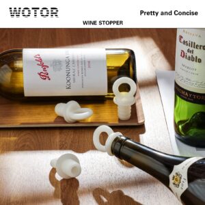 WOTOR Wine Stoppers for Wine Bottles，Reusable Silicone Wine Bottle Stopper with Ring Pull on Top for Keep the Wine Fresh, Set of 6, White