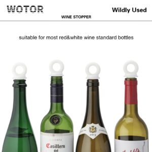 WOTOR Wine Stoppers for Wine Bottles，Reusable Silicone Wine Bottle Stopper with Ring Pull on Top for Keep the Wine Fresh, Set of 6, White