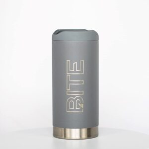 bite slim shark drink cooler| for slim can beverages. built-in patent-pending opener. beer, seltzer, soda, and energy drinks. | gray