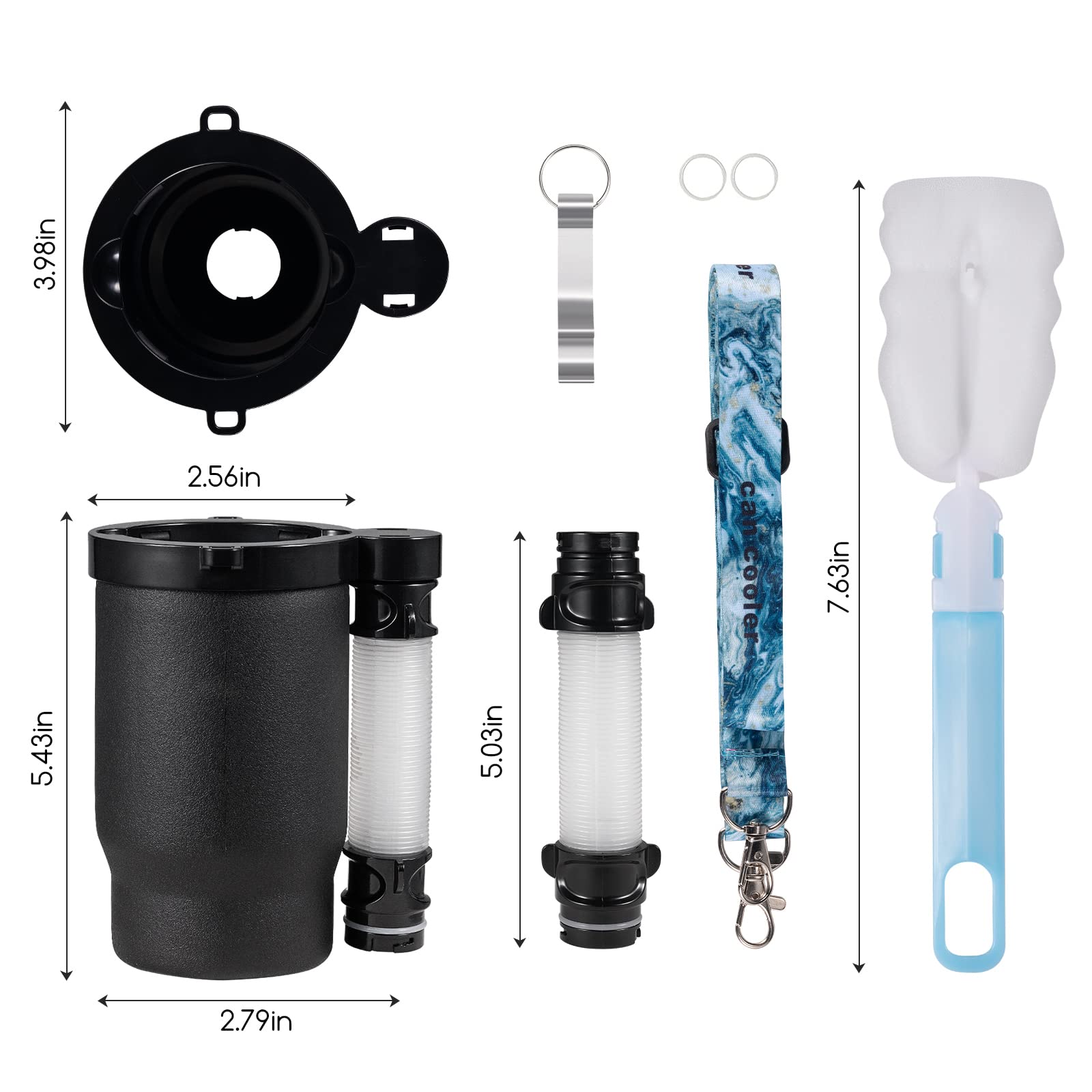 Portable Can or Bottle Cooler & Cup with 2 Detachable Expandable Hose and Bottle Opener Keychain,Hose Funnel Cup for Beverage Drink, Built for Party Bottle Bottle Drinking Funnel(Black)