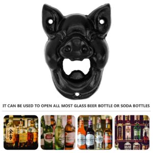 Amosfun Wall Mounted Bottle Opener Vintage Cast Iron Pig Head Beer Bottle Opener Animal Teeth Bite Beer Bartender Cap Open Tool for Bars KTV Hotels Housewarming Gift Black