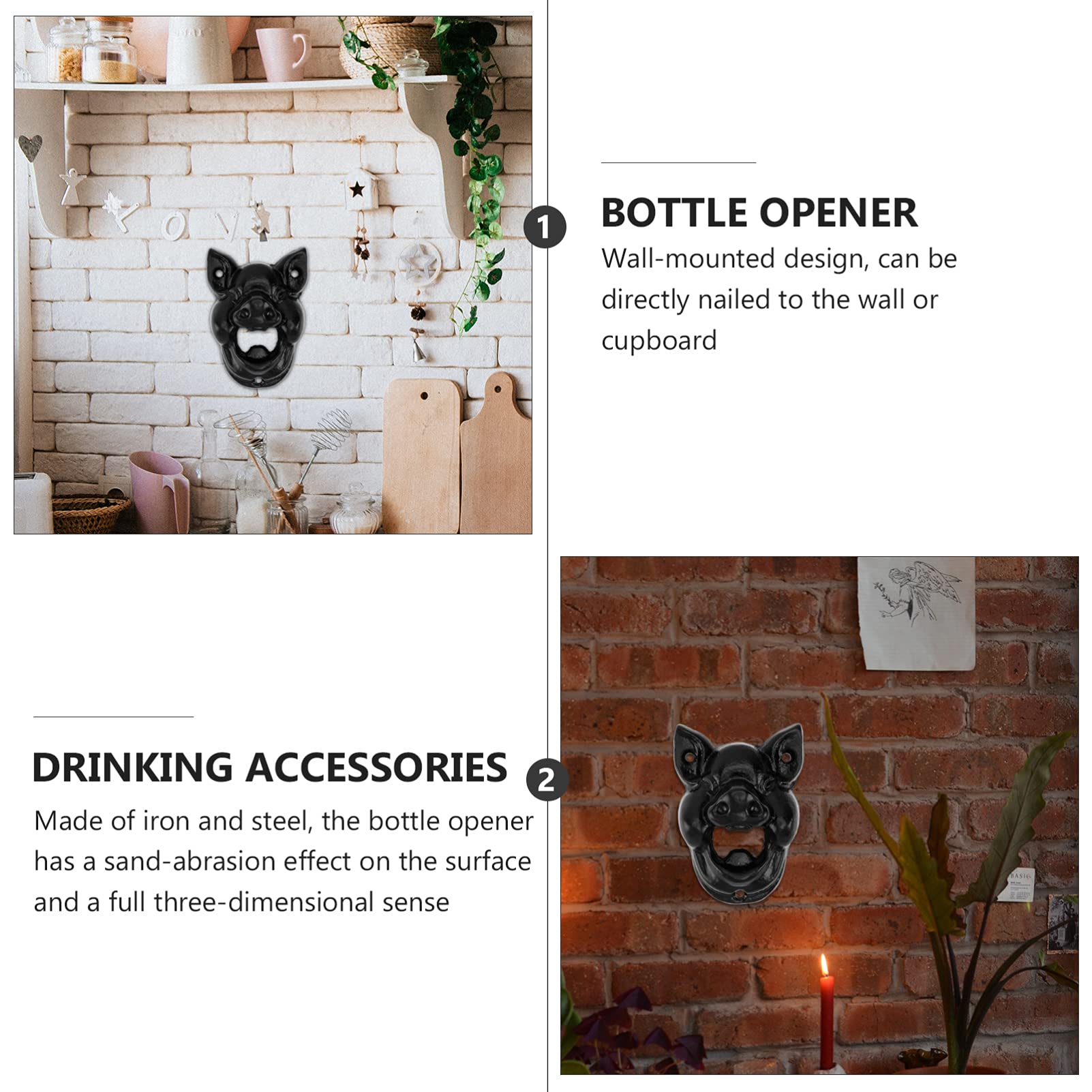 Amosfun Wall Mounted Bottle Opener Vintage Cast Iron Pig Head Beer Bottle Opener Animal Teeth Bite Beer Bartender Cap Open Tool for Bars KTV Hotels Housewarming Gift Black