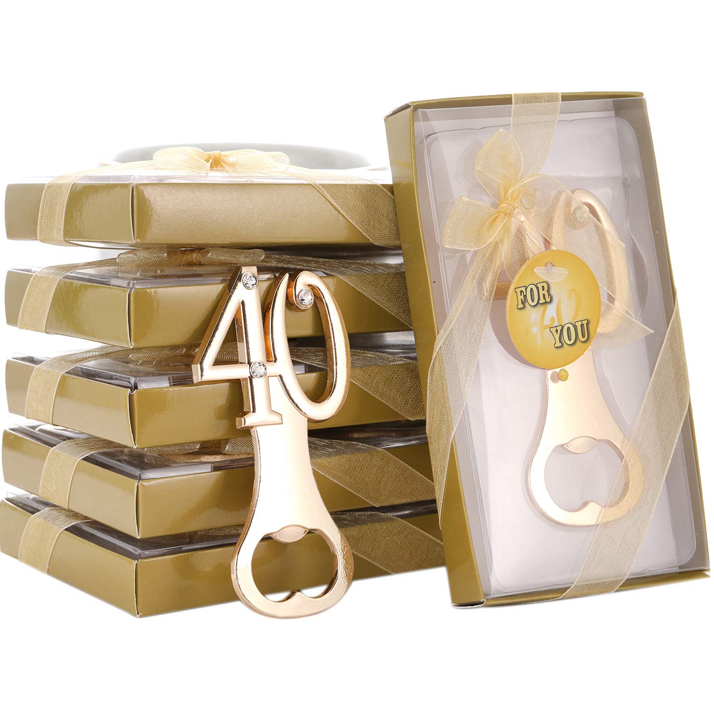 15 Pcs Gold Birthday Party Favors 40th Bottle Opener,Gold 40 Wedding Anniversary Party Favors Gift Keepsake Souvenir with Individual Gift Package for Party Favors Gift & Decoration (Gold 40th, 15)