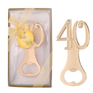 15 Pcs Gold Birthday Party Favors 40th Bottle Opener,Gold 40 Wedding Anniversary Party Favors Gift Keepsake Souvenir with Individual Gift Package for Party Favors Gift & Decoration (Gold 40th, 15)