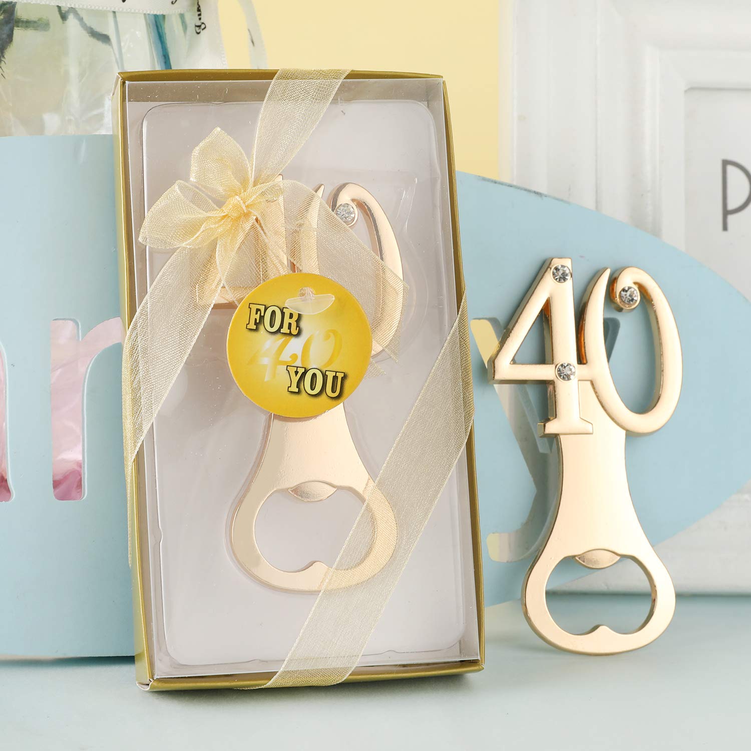 15 Pcs Gold Birthday Party Favors 40th Bottle Opener,Gold 40 Wedding Anniversary Party Favors Gift Keepsake Souvenir with Individual Gift Package for Party Favors Gift & Decoration (Gold 40th, 15)