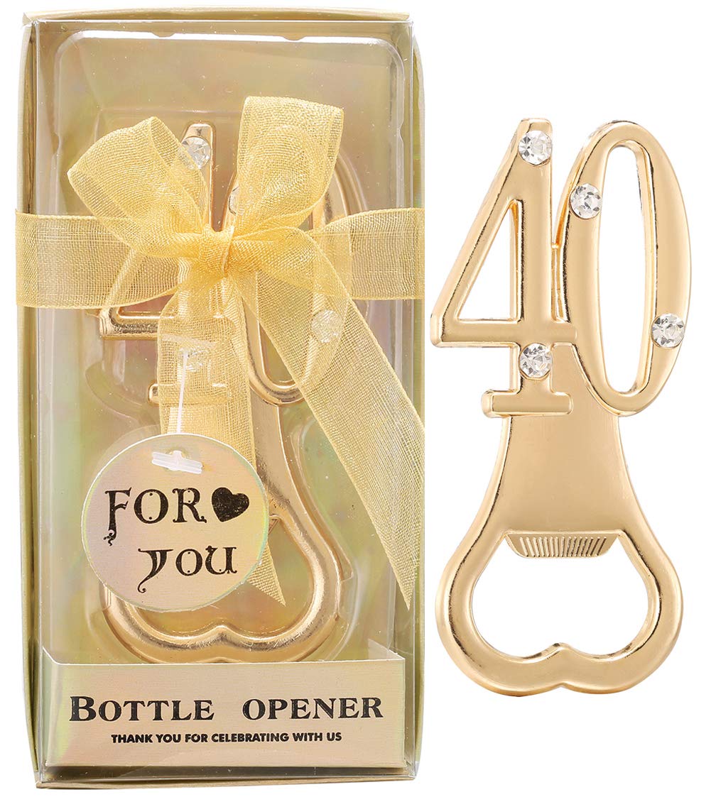 Set of 12 Creative Bottle Openers for 40th Birthday Party Favors or 40th Wedding Anniversary Party Gifts 40 Birthday Party Favors Souvenirs Decorations for Guests (12, Gold 40th)