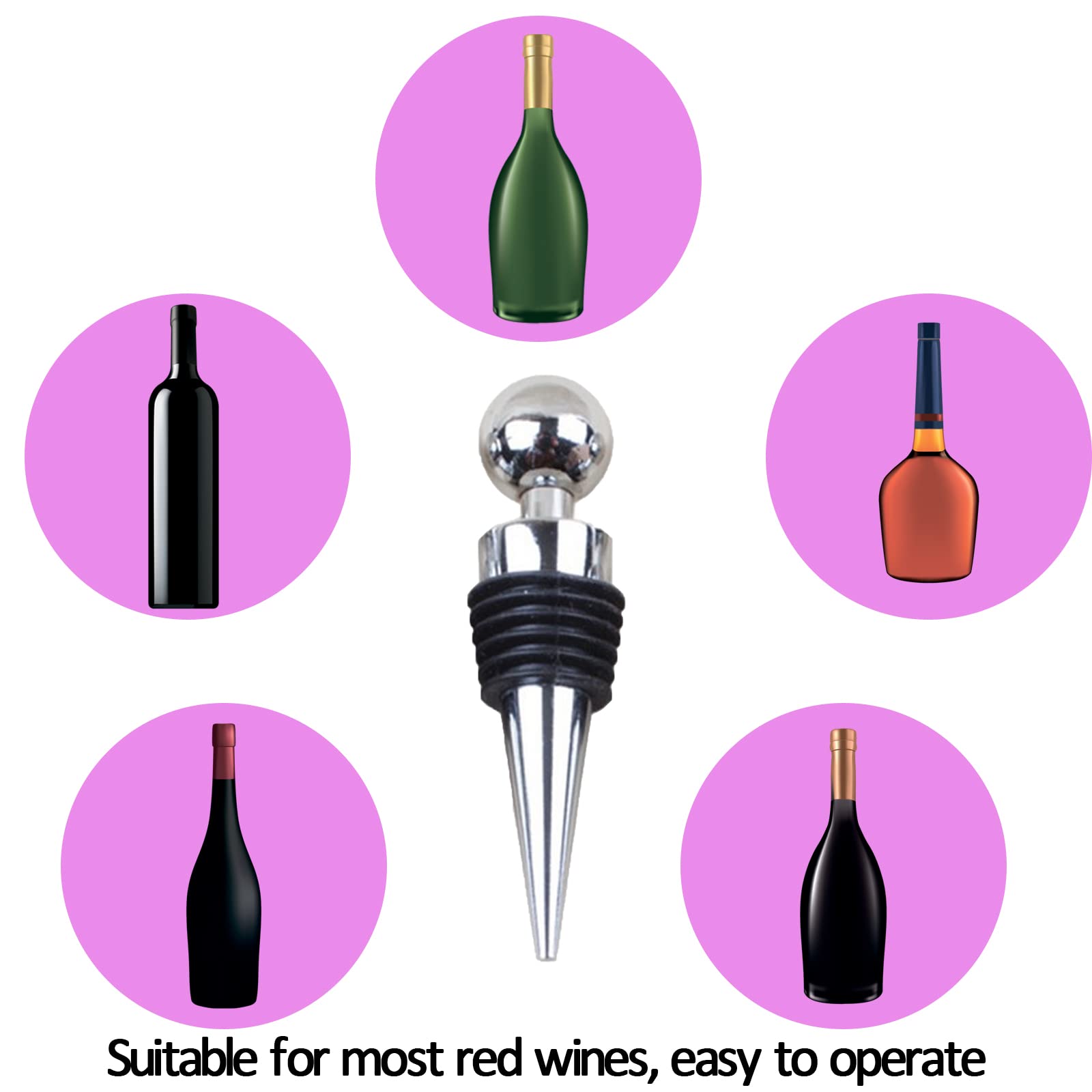 4Pcs Wine Stopper Bottle Stopper Plastic Wine Corks Silver Bottle Stopper Set Hardware Reusable Wine Bottle Stopper for Wedding Wine Party Bar Turning