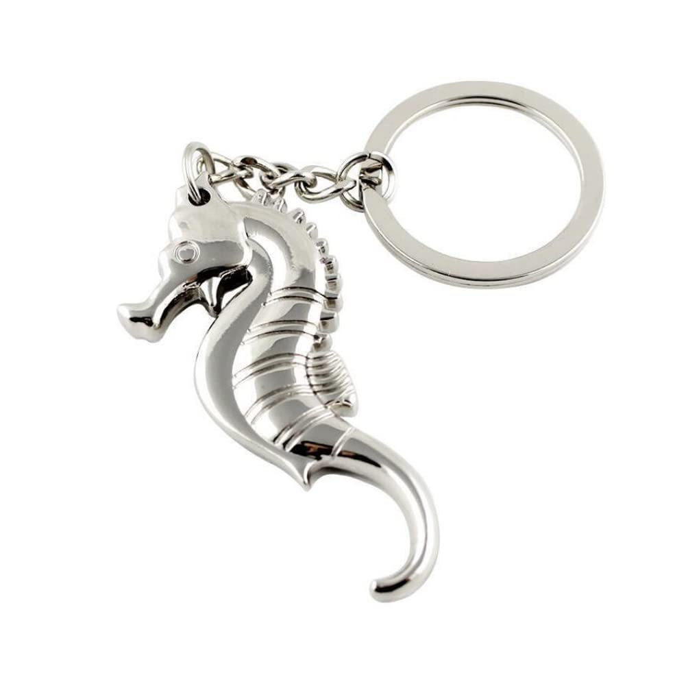 ARFUKA Bottle Opener Keychain Metal 3D Seahorse Pendant Beer Opener Beverage Soda Beer Bartender Bottle Opener Keyring Christmas Birthday Gift for Men and Women Silver