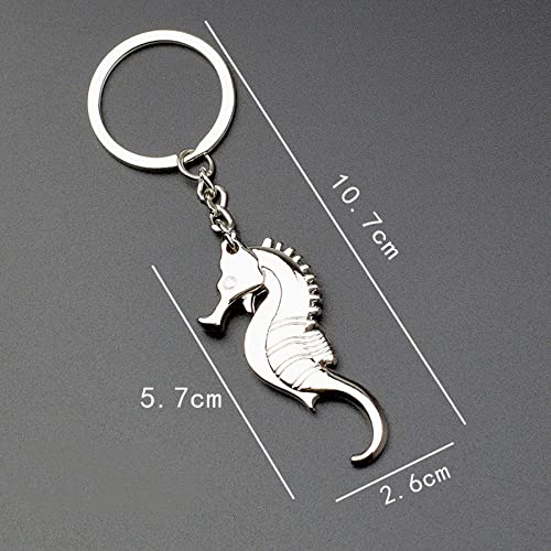 ARFUKA Bottle Opener Keychain Metal 3D Seahorse Pendant Beer Opener Beverage Soda Beer Bartender Bottle Opener Keyring Christmas Birthday Gift for Men and Women Silver