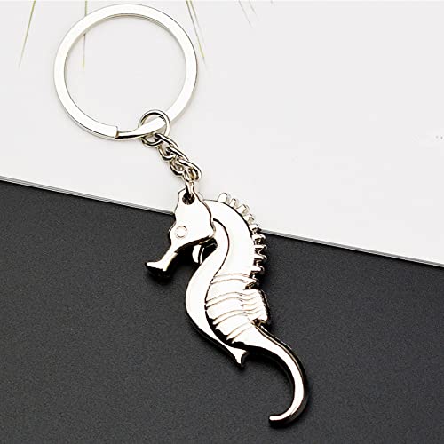 ARFUKA Bottle Opener Keychain Metal 3D Seahorse Pendant Beer Opener Beverage Soda Beer Bartender Bottle Opener Keyring Christmas Birthday Gift for Men and Women Silver