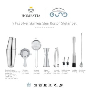 Homestia Boston Shaker Set Bar Set Martini Shaker Set, 18oz & 28oz Boston Cocktail Shaker Set Bar Tools Bartender Tool Kit 9 PCS, Cocktail Set Cocktail Mixer Set Bar Essentials with Recipes