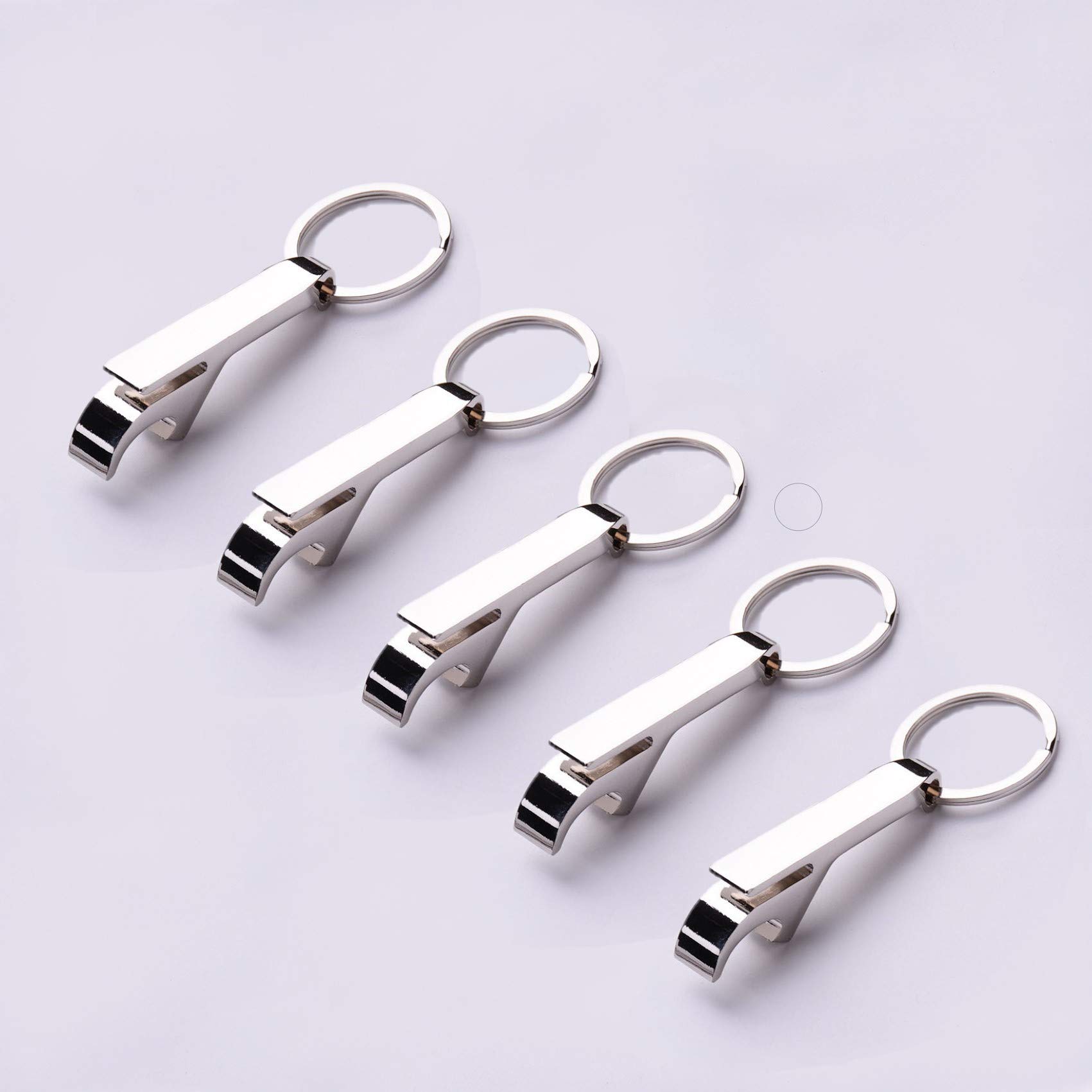 Key Chain Beer Bottle Opener Set of 5 - Pocket Portable Small Size Key Ring Can Opener for Celebration, Party, Travel, Camping and Home (Silver)