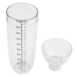 Plastic Cocktail Shaker, Clear Plastic Cocktail Shaker Plastic Cocktail Shaker with Scale and Strainer Top Drink Mixer Hand Shaker Cup with Scales(1000ML)