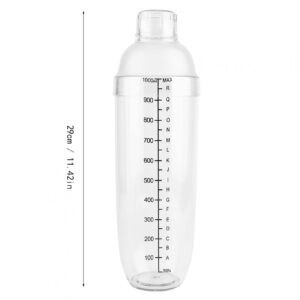 Plastic Cocktail Shaker, Clear Plastic Cocktail Shaker Plastic Cocktail Shaker with Scale and Strainer Top Drink Mixer Hand Shaker Cup with Scales(1000ML)