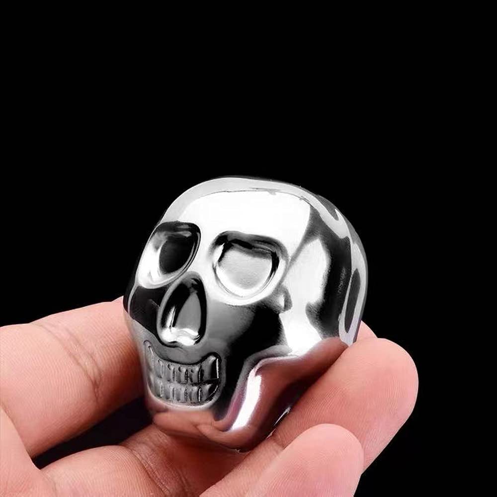 Reusable Stainless Steel Ice Cube Metal Whiskey Stones for Drinks Skull Shaped Set of 6 by i Kito