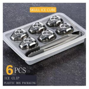 Reusable Stainless Steel Ice Cube Metal Whiskey Stones for Drinks Skull Shaped Set of 6 by i Kito