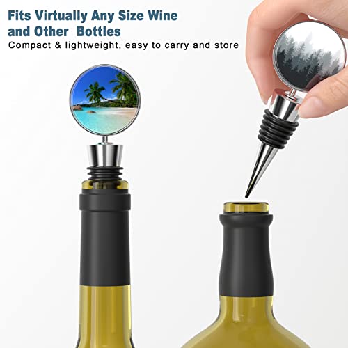 Nipichsha Wine Bottle Stoppers, 4 Pcs Leak Proof Wine Stoppers Wine Outlet Cap, Reusable Silicone Wine & Beverage Bottle Stopper with Grip Top, Wine Accessories for Gift, Bar, Party(4-Natural Scenery)