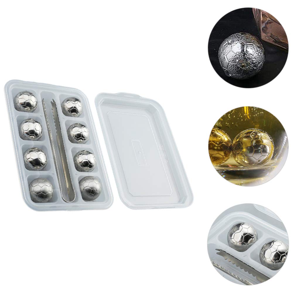 YARDWE 1 Set Stainless Steel Ice Pellets Round Ice Cube Whiskey Rocks Cocktails Ice Maker Beverage Cooling Stones Soccer Ice Cube Tray Round Cooler Stainless Ice Block Ice Cubes Ice Mold