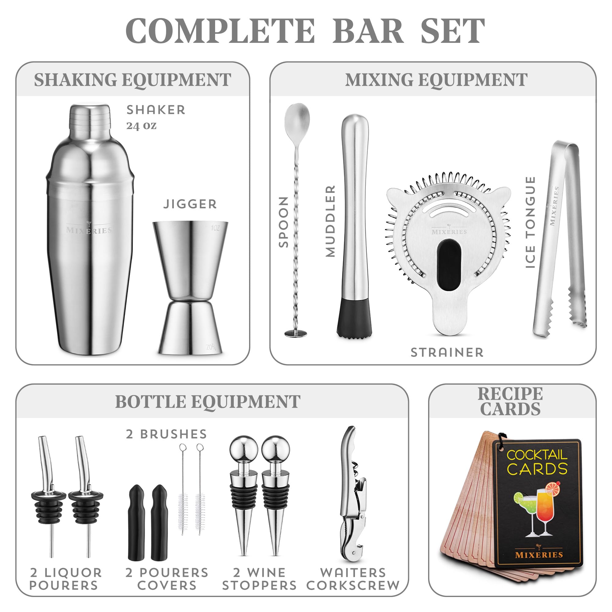 Mixology Bartender Kit with Stand - 18 Piece Bar Set Cocktail Shaker Set, Drink Mixer Set for Home Bar with All Bar Accessories - Bar Tool Set, Cocktail Kit, Mixology Set, Bar Kit