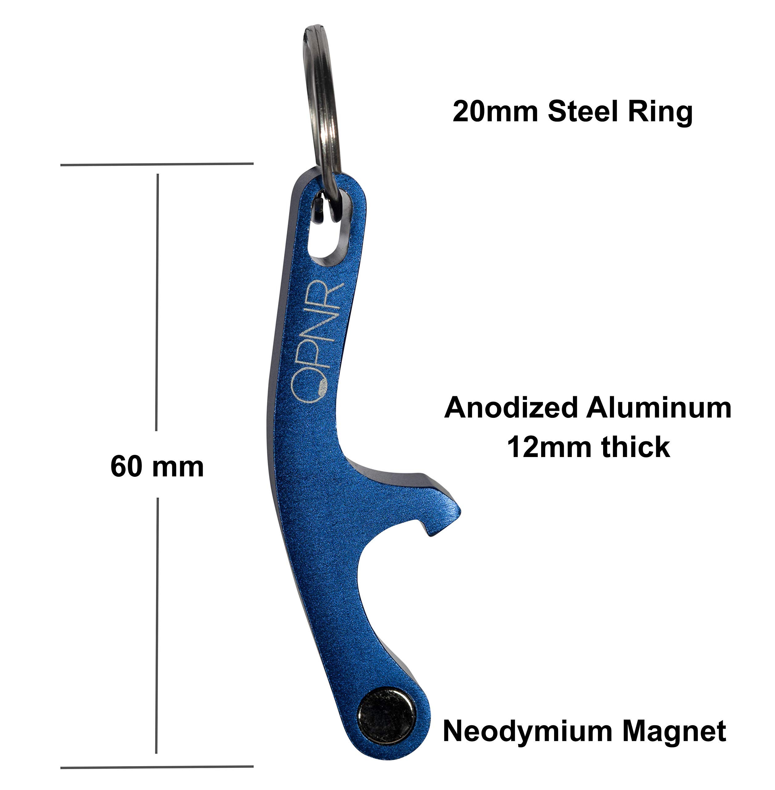 OPNR Mini Keychain Bottle Opener with Magnetic Lid Catch for Beer and Soda I Home Bar, Tailgating, and Bartender Use I Portable Manual Aluminum Lever I Catch caps, stick on fridge! (Diode Blue)