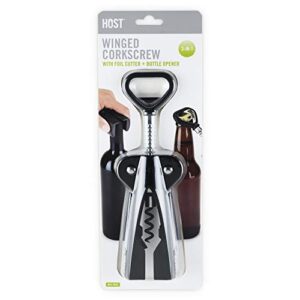 HOST Winged Corkscrew, Non-Stick Worm And Bottle Opener, 2-Blade Foil Cutter