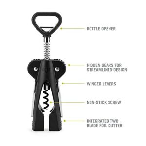 HOST Winged Corkscrew, Non-Stick Worm And Bottle Opener, 2-Blade Foil Cutter