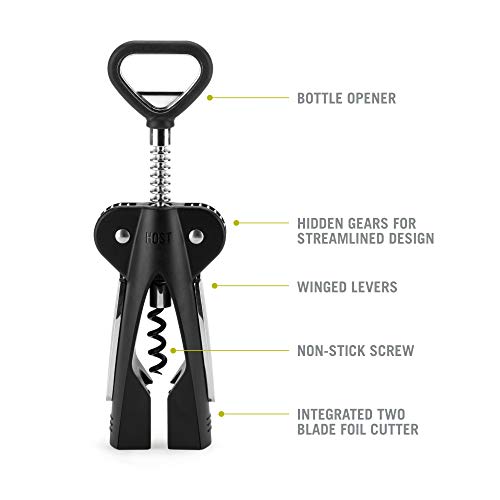 HOST Winged Corkscrew, Non-Stick Worm And Bottle Opener, 2-Blade Foil Cutter