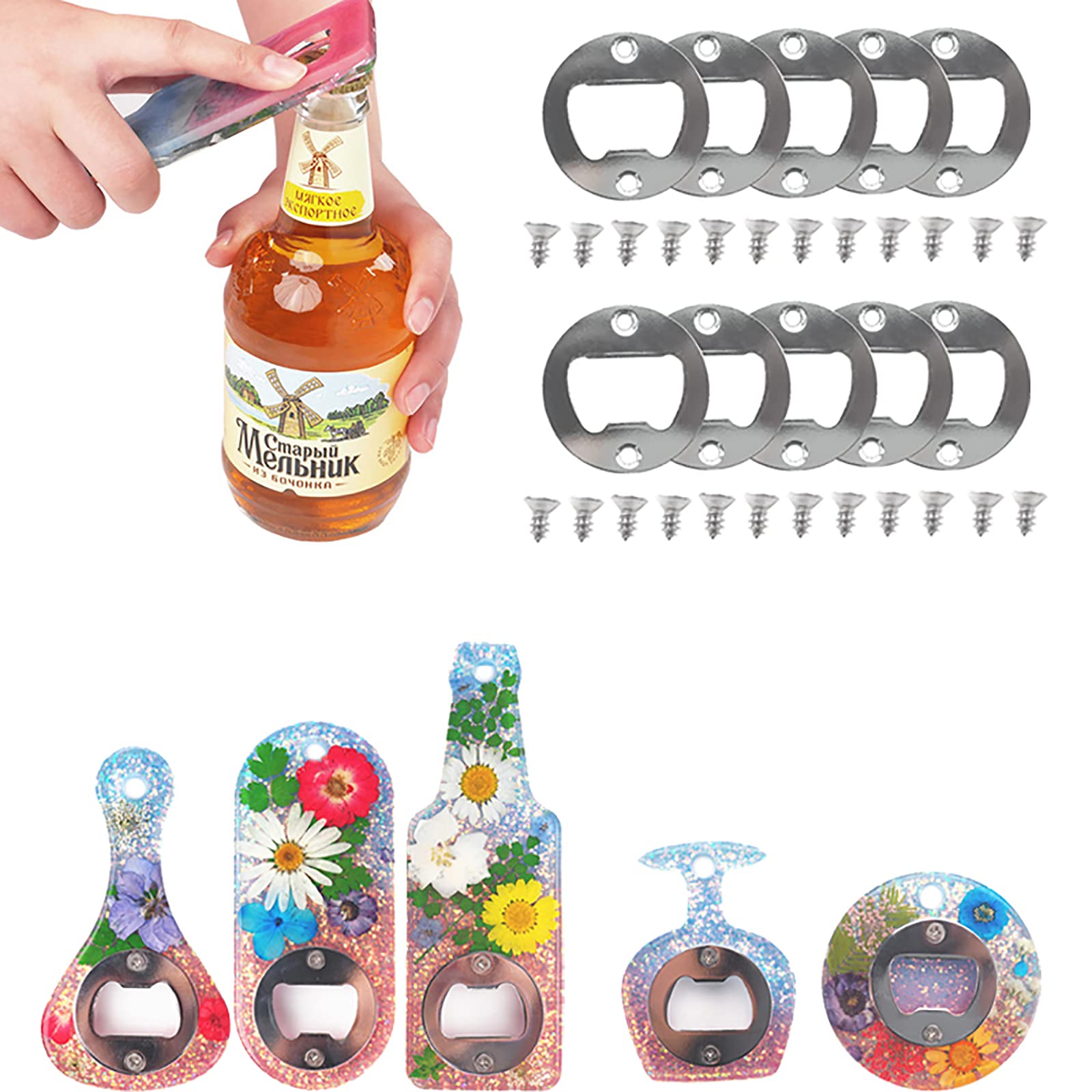 10 Set Bottle Opener Insert Kit,Bottle Opener Resin Molds Kit, Wrench/Spanner with Screws for Bottle Opener Resin Molds Kit